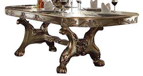 ACME Dresden Dining Table with Trestle Pedestal - - Gold Patina & Bone