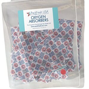 PackFreshUSA: 100 Pack - 200cc Oxygen Absorber Packs - Food Grade - Non-Toxic - Food Preservation - Long-Term Food Storage Guide Included