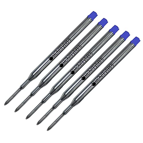 5 Pack - Monteverde "K" Style Ballpoint Refill to Fit Sheaffer Ballpoint Pens, Medium Point, Soft Roll (Bulk Packed) (Blue)