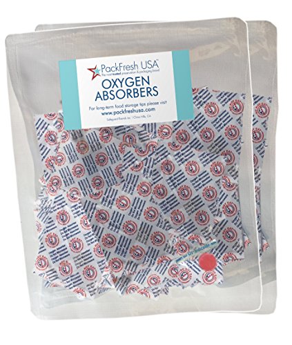 PackFreshUSA: 100 Pack - 200cc Oxygen Absorber Packs - Food Grade - Non-Toxic - Food Preservation - Long-Term Food Storage Guide Included