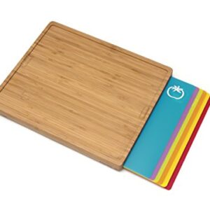 Lipper International Bamboo Wood Cutting Board with 6 Colored Poly Inlay Mats, 16" x 13-1/8" x 1-5/8"