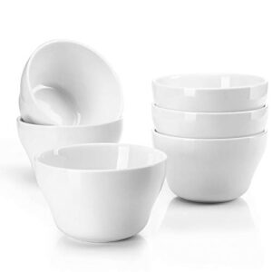 sweese porcelain bouillon cups, 8 ounce small dessert bowls, soup dipping sauce bowls set of 6, microwave and dishwasher safe, white, no. 107.001