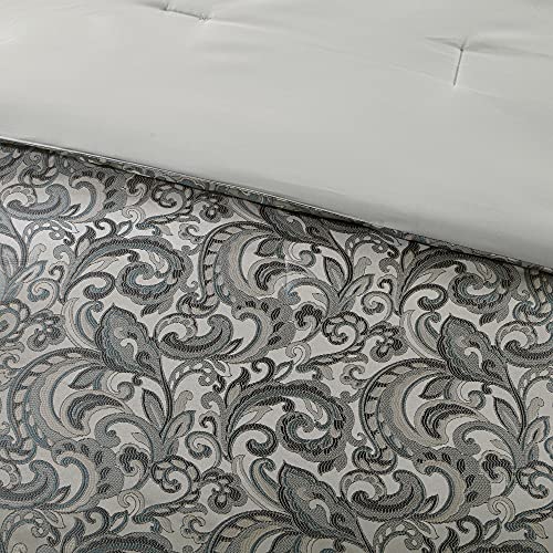 Madison Park Essentials Brystol 24 Piece Room in a Bag Faux Silk Comforter Jacquard Paisley Design Matching Curtains Down Alternative Hypoallergenic All Season Bedding-Set, Queen (90 in x 90 in), Teal