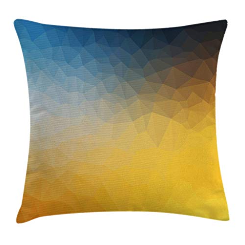 Ambesonne Yellow and Blue Throw Pillow Cushion Cover, Abstract Polygon Style Fractal Gradient Geometric Background Art, Decorative Square Accent Pillow Case, 24" X 24", Blue Marigold