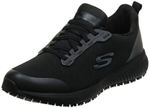 skechers womens squad sr food service shoe, black flat knit, 8 us