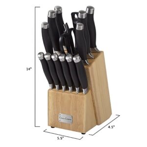 Professional Quality 15 Piece Stainless Knife Set with Shears Sharpener Chef Bread Santoku Filet Paring Steak Knives and Wood Block by Classic Cuisine