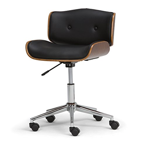 SIMPLIHOME Dax Mid Century Modern 22 Inch Swivel Adjustable Executive Computer Bentwood Office Chair in Black, Natural, For the Office and Study