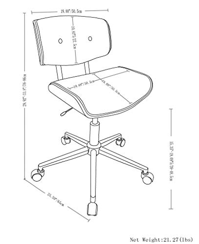 SIMPLIHOME Dax Mid Century Modern 22 Inch Swivel Adjustable Executive Computer Bentwood Office Chair in Black, Natural, For the Office and Study