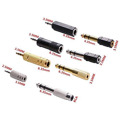 Nightwolf 8 Pieces Audio Adapter Headphone Adapter Gold Stereo Adapter 6.35mm 1/4inch to 3.5mm 1/8inch 3.5 mm to 2.5mm Mic Plug Adapter Connector