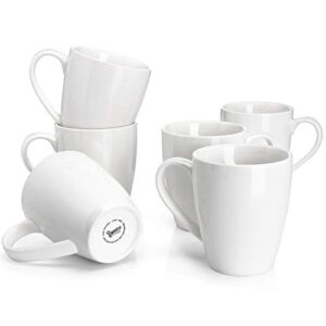 sweese porcelain coffee mugs - 16 ounce - set of 6, cups for latte, hot tea, cappuccino, mocha, cocoa, 601.001 white