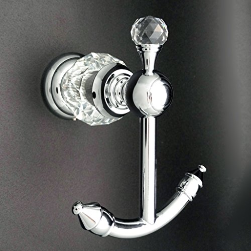 Kabter Crystal Series Brass Bathroom Towel Coat Hook, Polished Chrome