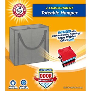 Arm & Hammer 48115, 2 Compartment Laundry Hamper Tote, Grey