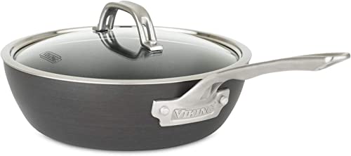 Viking Culinary Hard Anodized Nonstick 3-Ply Saucier Pan, 3 Quart, Includes Glass Lid, Dishwasher, Oven Safe, Works on All Cooktops including Induction