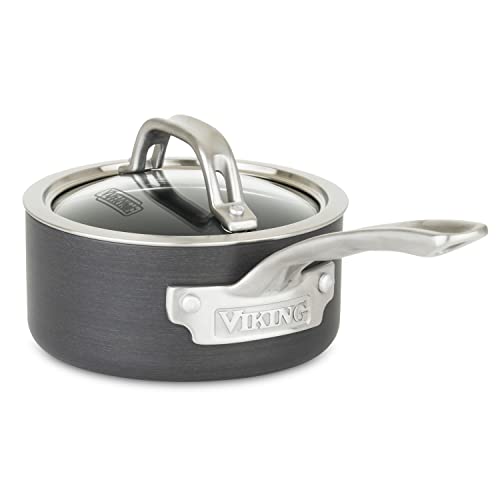 Viking Culinary Hard Anodized Nonstick Saucepan, 1 Quart, Includes Glass Lid, Oven and Dishwasher Safe, Works on Electronic, Ceramic, and Gas Cooktops