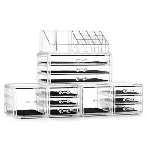 felicite home acrylic jewelry and cosmetic storage boxes makeup organizer set, 4 piece