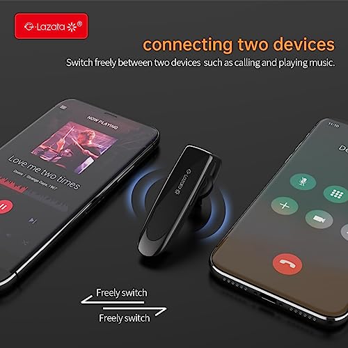 Glazata Wireless Earphone, Qualcomm 3020 Smart chip 20 Hrs Talktime with Microphone, Noise Cancelling, Handsfree Driving Headset, Compatible with Cell Phone iPhone Android PC 「EC200 Black」