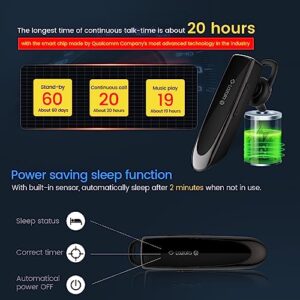 Glazata Wireless Earphone, Qualcomm 3020 Smart chip 20 Hrs Talktime with Microphone, Noise Cancelling, Handsfree Driving Headset, Compatible with Cell Phone iPhone Android PC 「EC200 Black」