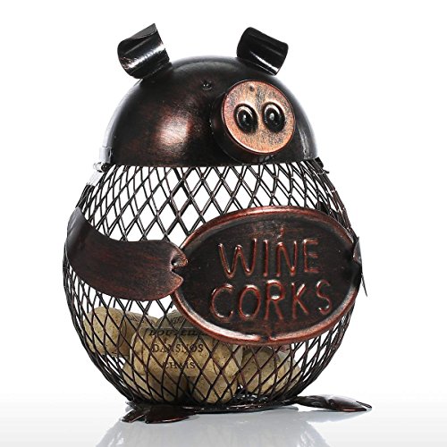 Too-arts Piggy Wine Barrel Cork Container Metal Sculpture Handicraft Gift Home Decor