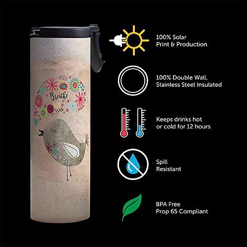 Tree-Free Greetings Good Morning Vacuum Insulated Travel Coffee Tumbler, 17 Ounce Stainless Steel Mug, Cute Inspirational Bird Lover Gift