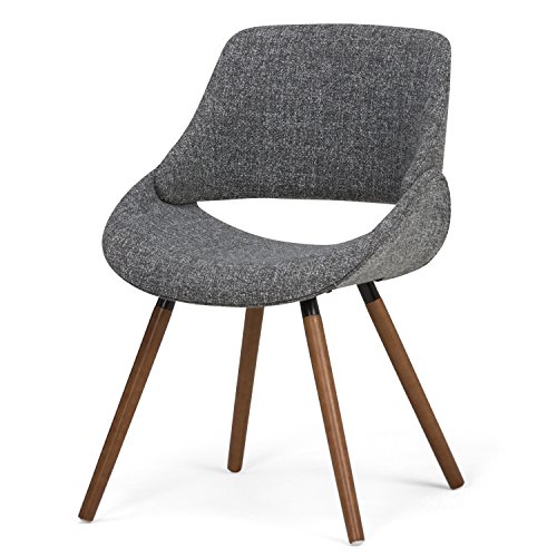 SIMPLIHOME Malden 18 Inch Mid Century Modern Bentwood Dining Chair in Grey Woven Fabric, For the Dining Room