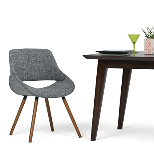 SIMPLIHOME Malden 18 Inch Mid Century Modern Bentwood Dining Chair in Grey Woven Fabric, For the Dining Room