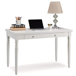 leick home cottage white turned leg laptop desk with center drawer, white