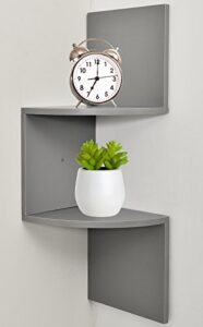 greenco zigzag 2 tier corner floating shelves, gray finish.