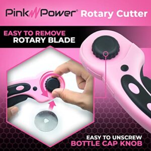 Pink Power Rotary Cutter Set with Ergonomic Handle Fabric Cutter Wheel for Sewing, Quilting, Crafting, and Scrapbooking and 45mm Rotary Cutter Blade (Rotary Cutter)