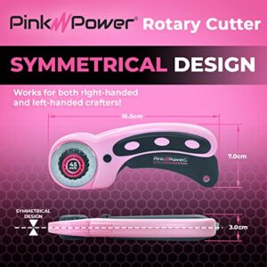 Pink Power Rotary Cutter Set with Ergonomic Handle Fabric Cutter Wheel for Sewing, Quilting, Crafting, and Scrapbooking and 45mm Rotary Cutter Blade (Rotary Cutter)