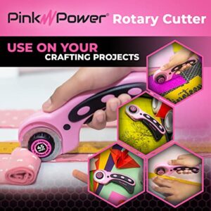 Pink Power Rotary Cutter Set with Ergonomic Handle Fabric Cutter Wheel for Sewing, Quilting, Crafting, and Scrapbooking and 45mm Rotary Cutter Blade (Rotary Cutter)