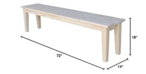 IC International Concepts International Concepts Shaker Style Unfinished Bench, 72" x 14" x 18"