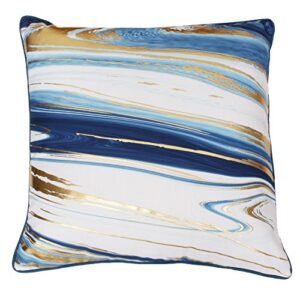 thro by marlo lorenz dragonfly kia marble raised foil pillow, 1 count (pack of 1), gold, blue