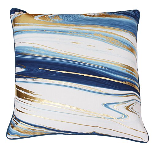 Thro by Marlo Lorenz Dragonfly Kia Marble Raised Foil Pillow, 1 Count (Pack of 1), Gold, Blue