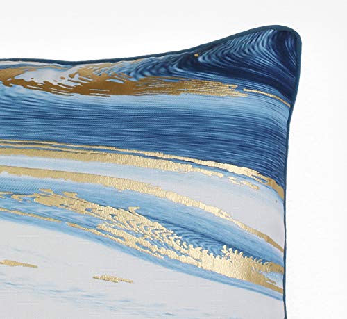 Thro by Marlo Lorenz Dragonfly Kia Marble Raised Foil Pillow, 1 Count (Pack of 1), Gold, Blue