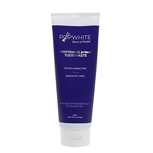 POPWHITE Natural Teeth Whitening Primer Purple Toothpaste, Botanical Formula for Safe, Gradual Teeth Whitening at Home, Mint Flavor Teeth Whitening Toothpaste, 4 oz - Manufacturer Date 9/21