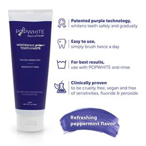 POPWHITE Natural Teeth Whitening Primer Purple Toothpaste, Botanical Formula for Safe, Gradual Teeth Whitening at Home, Mint Flavor Teeth Whitening Toothpaste, 4 oz - Manufacturer Date 9/21