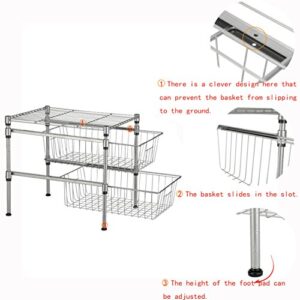 GEYUEYA Home 2-Tier Heavy Under Sink Organizer Cabinet Sliding Basket Drawer Expandable Shelf