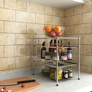 GEYUEYA Home 2-Tier Heavy Under Sink Organizer Cabinet Sliding Basket Drawer Expandable Shelf