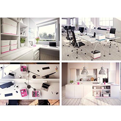 Leitz Large MyBox with Lid, Storage Box for Home and Office, High Gloss Plastic, 18 Litre, A4, White/Pink Metallic