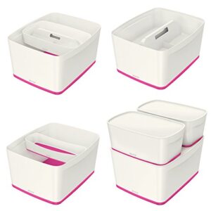 Leitz Large MyBox with Lid, Storage Box for Home and Office, High Gloss Plastic, 18 Litre, A4, White/Pink Metallic