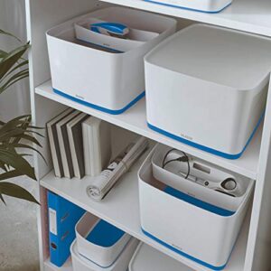 Leitz Large MyBox with Lid, Storage Box for Home and Office, High Gloss Plastic, 18 Litre, A4, White/Blue Metallic