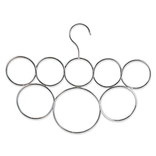 Scarf Hanger Organizer Holder for Closet Space Saving Organization and Storage, 8 Snagless Satin Chrome Rings by EXULTIMATE