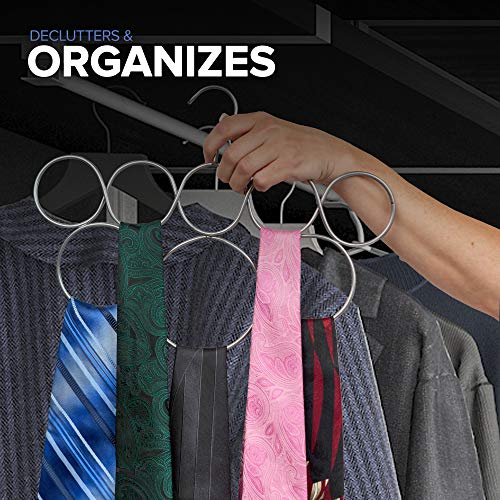 Scarf Hanger Organizer Holder for Closet Space Saving Organization and Storage, 8 Snagless Satin Chrome Rings by EXULTIMATE