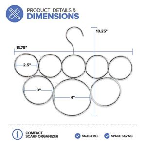 Scarf Hanger Organizer Holder for Closet Space Saving Organization and Storage, 8 Snagless Satin Chrome Rings by EXULTIMATE