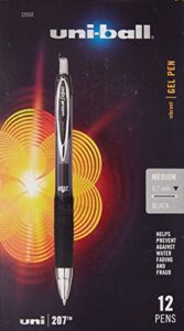 uni-ball signo gel 207 roller ball retractable gel pen, black ink, medium, dozen