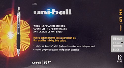 uni-ball Signo Gel 207 Roller Ball Retractable Gel Pen, Black Ink, Medium, Dozen