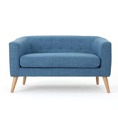 GDFStudio Christopher Knight Home Bridie Mid-Century Modern Loveseat, Muted Blue Fabric