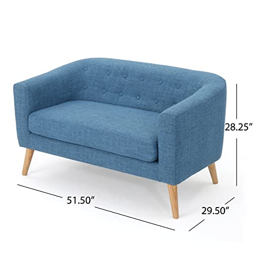 GDFStudio Christopher Knight Home Bridie Mid-Century Modern Loveseat, Muted Blue Fabric