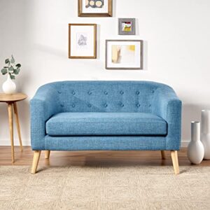 GDFStudio Christopher Knight Home Bridie Mid-Century Modern Loveseat, Muted Blue Fabric