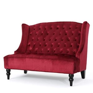 gdfstudio leona modern glam tufted velvet wingback loveseat, wine and dark brown